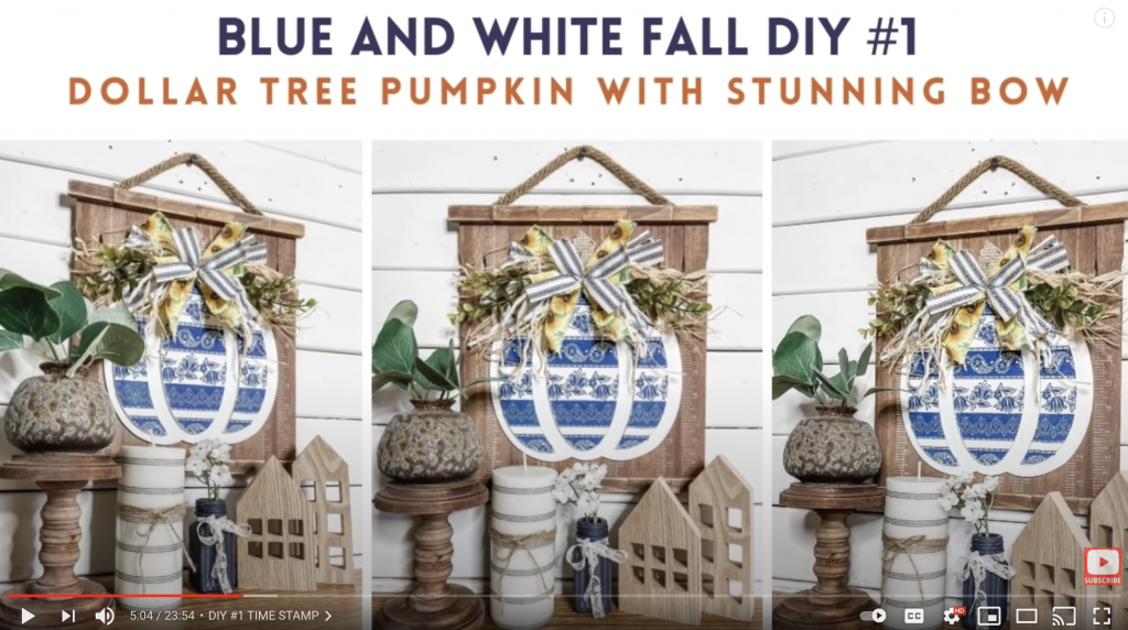 Blue and White Fall Pumpkin Wall Decor - DIY Fall Home Decor Tutorial