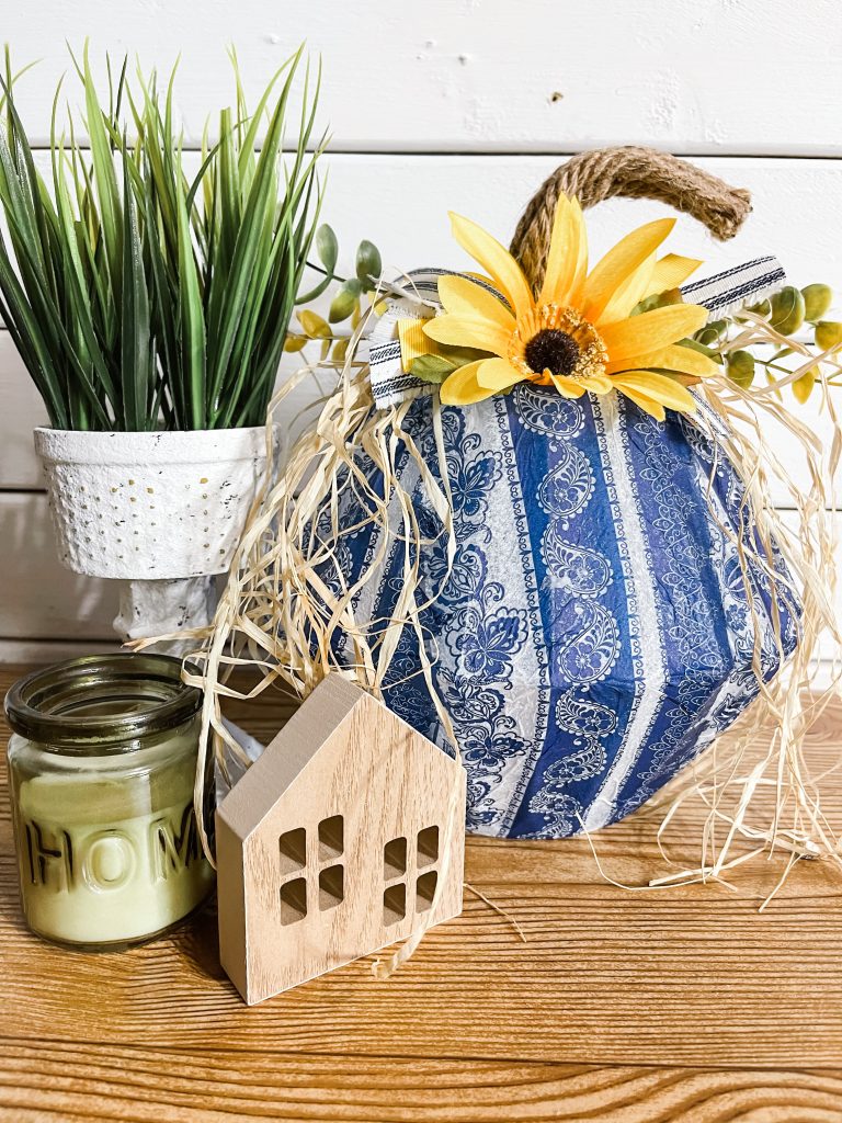 Blue and White Bowl Pumpkin for Fall - DIY Fall Home Decor Tutorial
