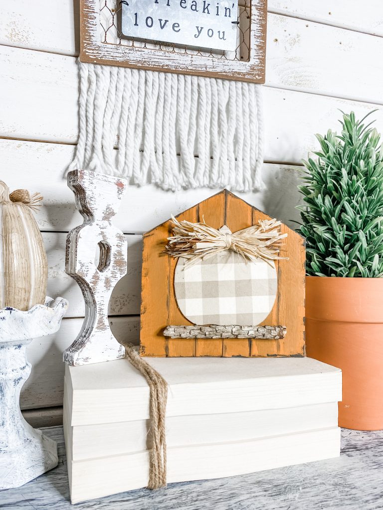 Double-Sided Fall Pumpkin Shelf Decor - The Makers Map DIY Home Blog