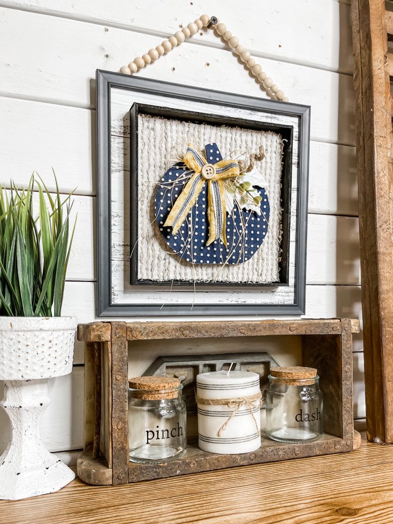 Farmhouse Blue Polka Dot Pumpkin Fall Decor - DIY Fall Decor Tutorial